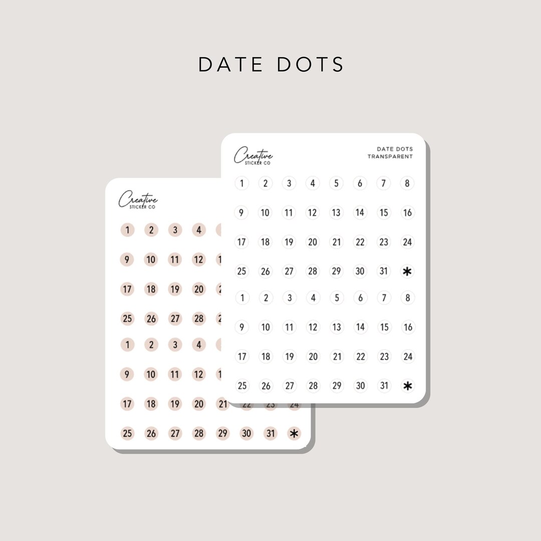 Date Dot Number Planner Sticker Sheets - Etsy UK