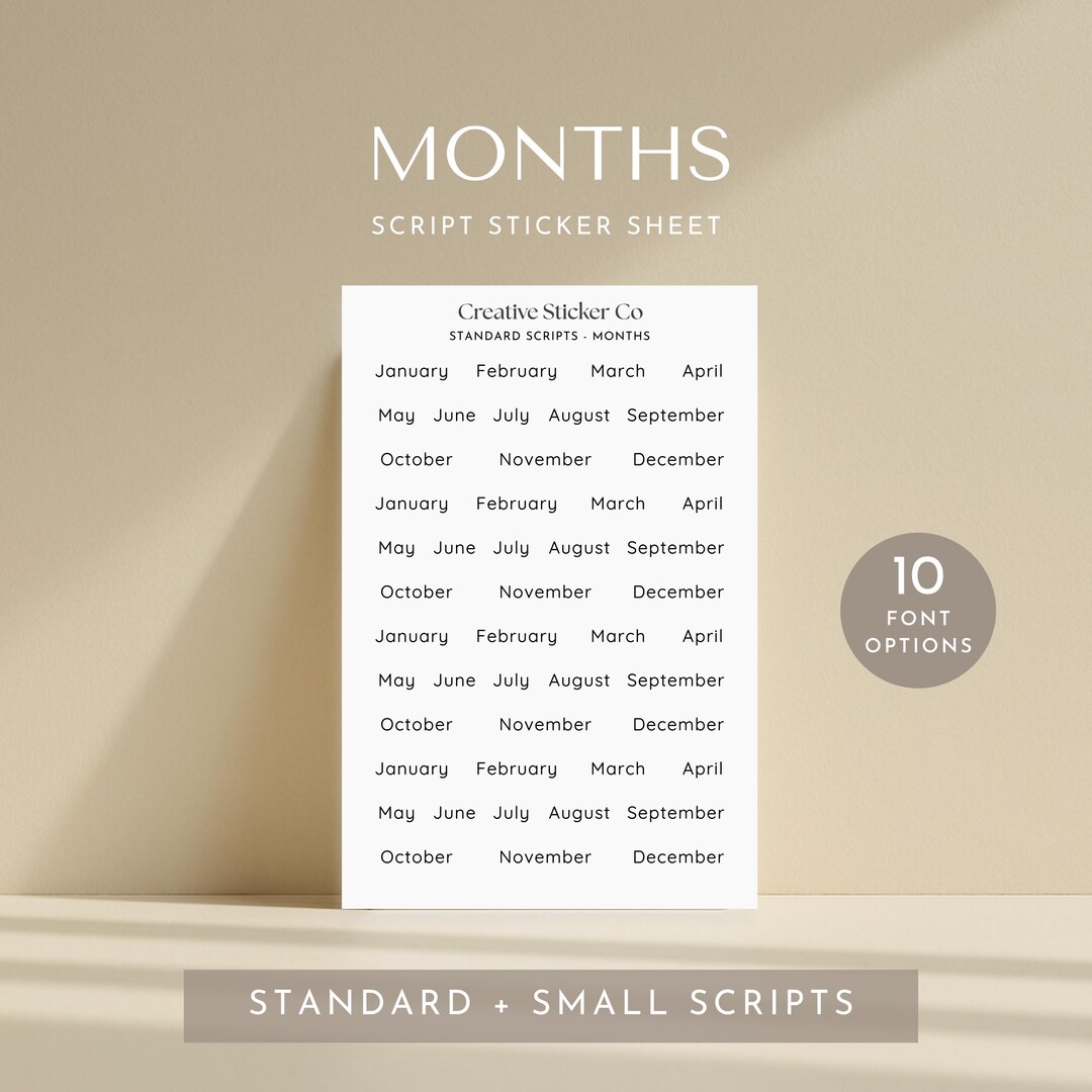 Months Script Planner Stickers – Minimal Word Stickers for Journaling ...