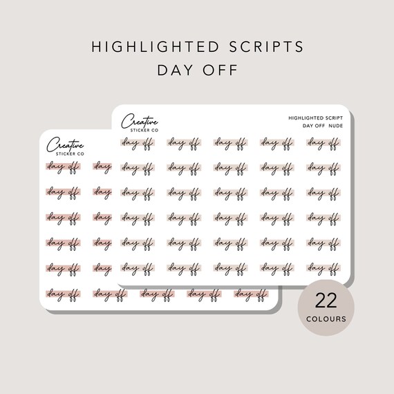 Day off Highlighted Script Planner Sticker Sheet - Etsy Australia