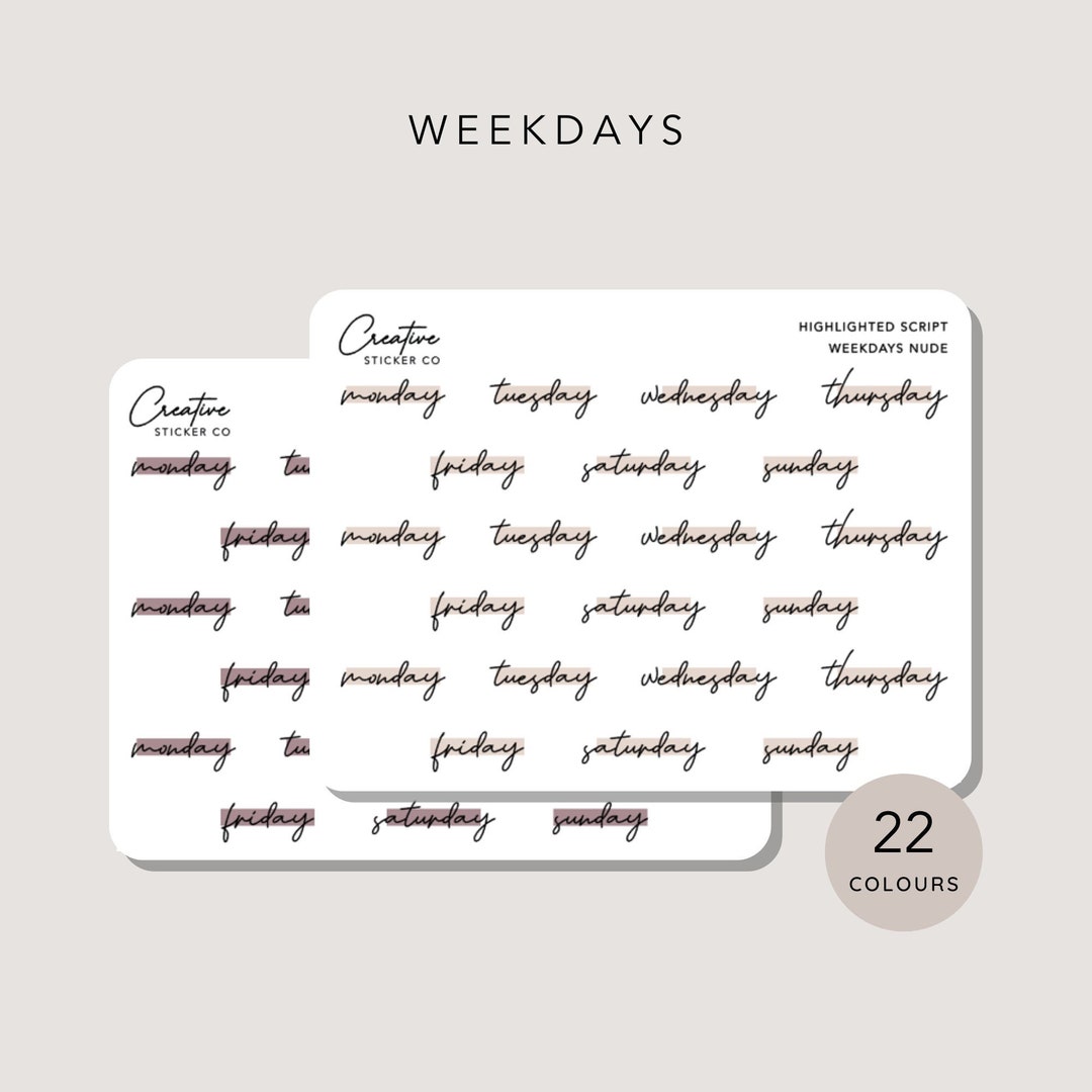 Weekday Highlighted Script Planner Stickers - Etsy Australia