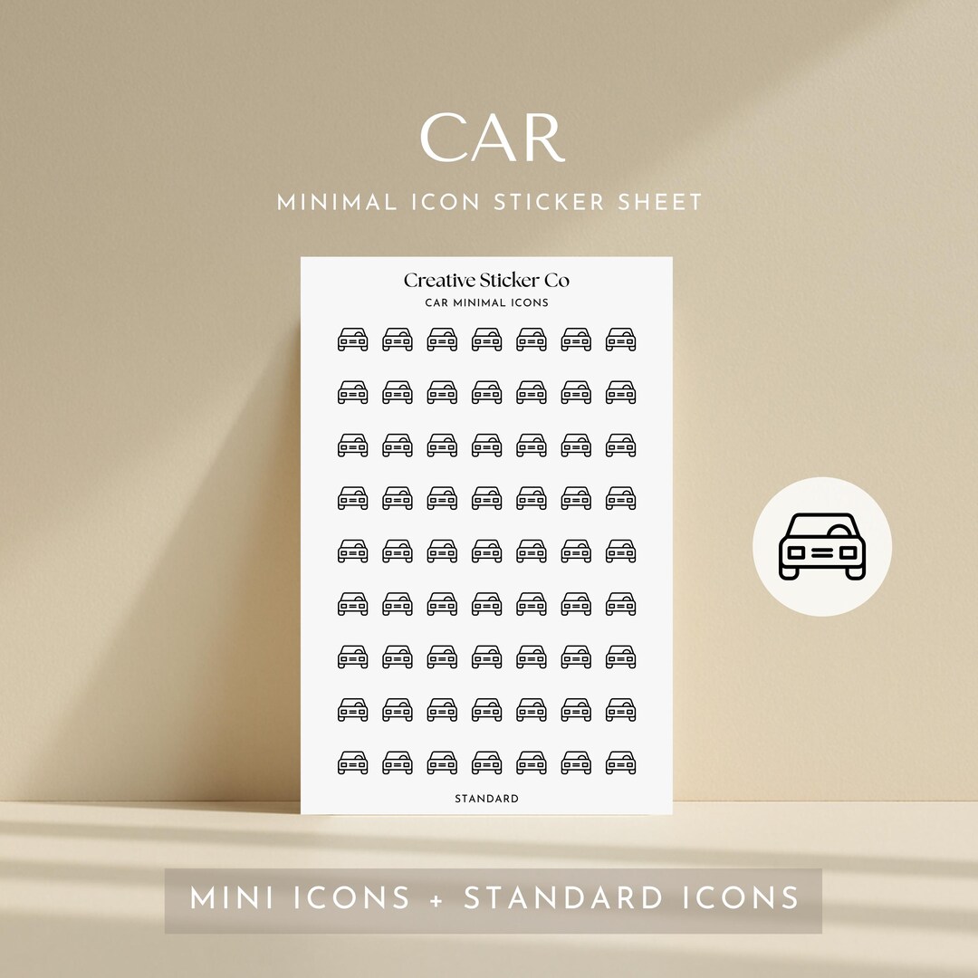 Car Minimal Icon Planner Sticker Sheet - Etsy