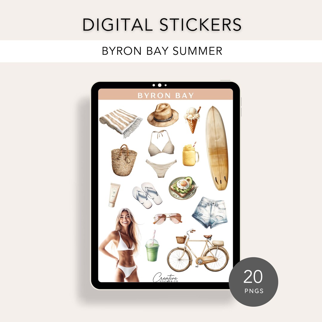Byron Bay Digital Sticker Set - Aesthetic Summer Surf Beach Digital ...
