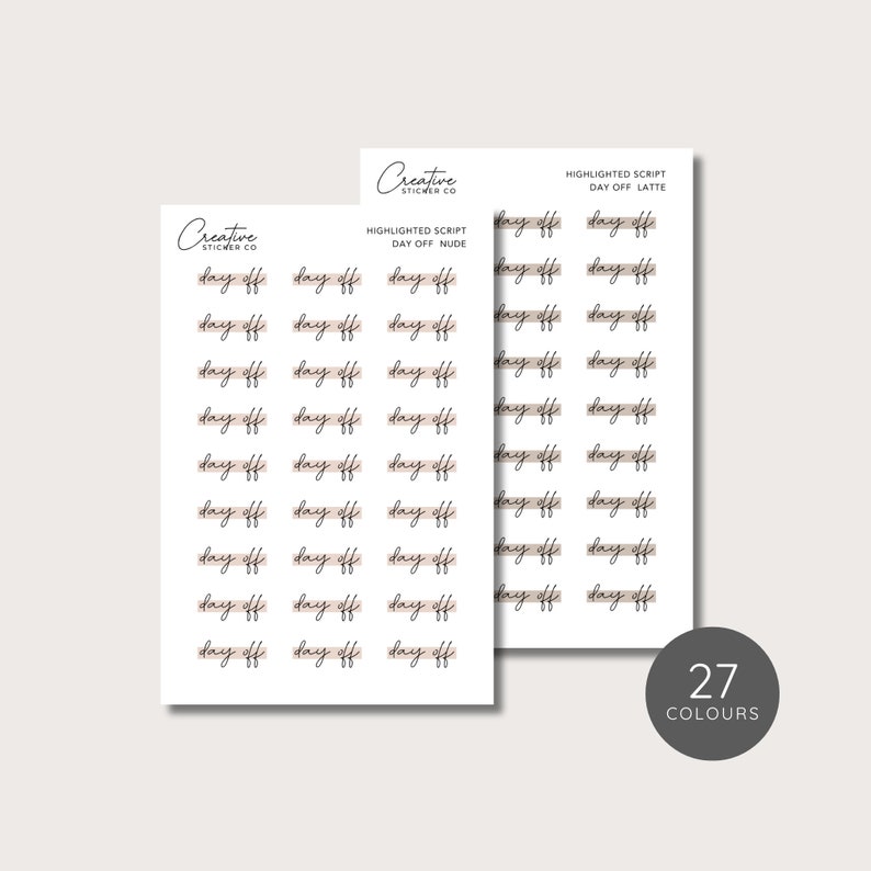 Day off Highlighted Script Planner Sticker Sheet - Etsy Australia