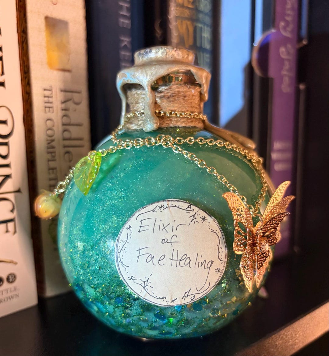 Elixir of Fae Healing Potion Bottle - Fantasy Apothecary Bookshelf ...