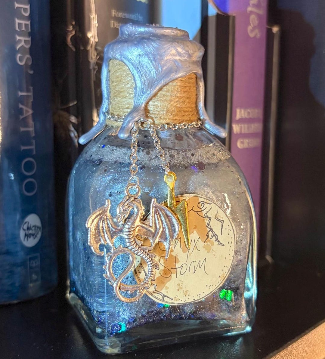 Onyx Storm Potion Bottle - Fantasy Apothecary Bookshelf Decor - Etsy