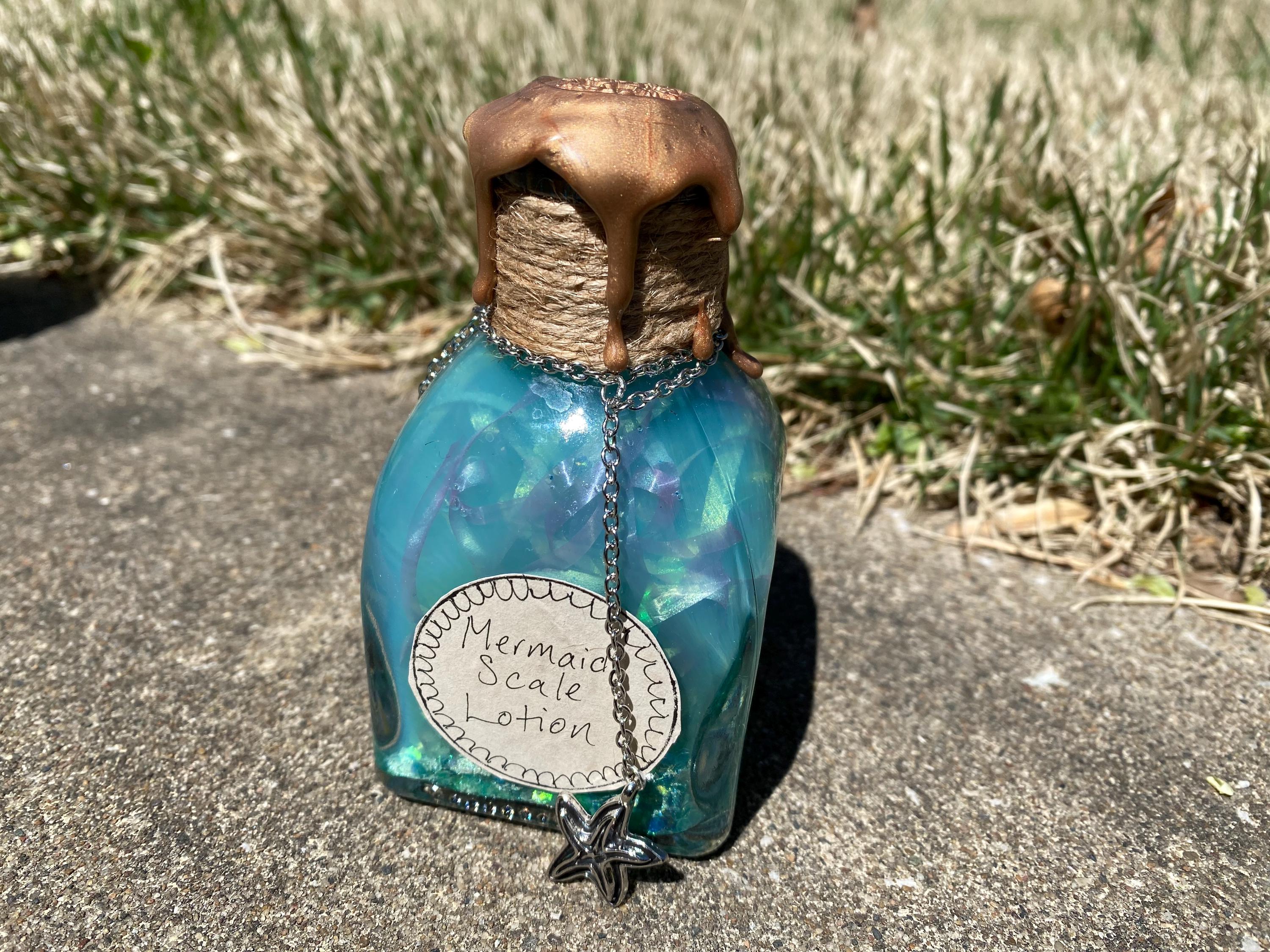Mermaid Scale Lotion Potion Bottle - Fantasy Apothecary Bookshelf Decor ...