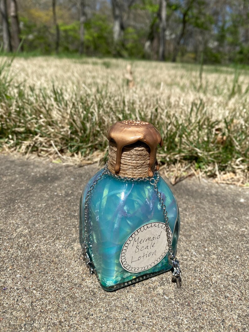 Mermaid Scale Lotion Potion Bottle - Fantasy Apothecary Bookshelf Decor ...