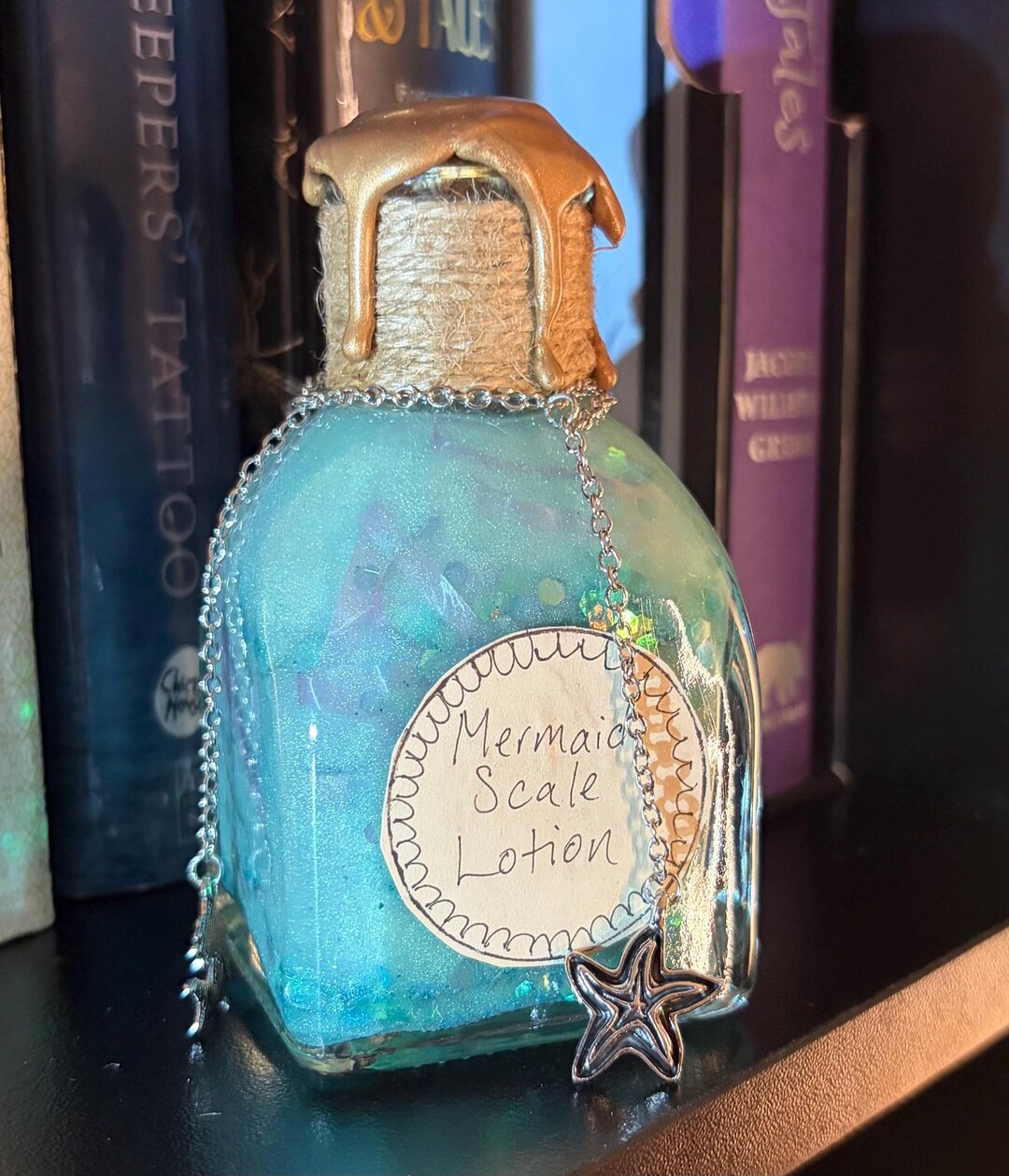Mermaid Scale Lotion Potion Bottle - Fantasy Apothecary Bookshelf Decor ...