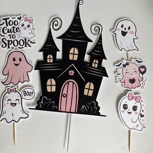 Cute Haunted House Cake Topper: With Girl Ghost, Pink Halloween, Spooky ...