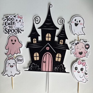 Cute Haunted House Cake Topper: With Girl Ghost, Pink Halloween, Spooky ...
