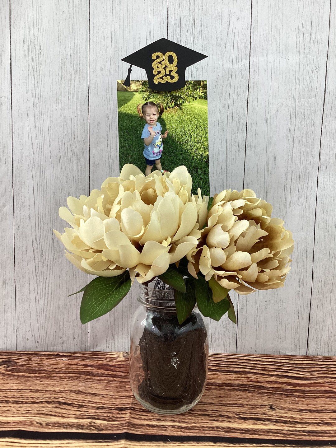 Graduation Photo Centerpiece Stick- Flower Picks, Gold and Black ...