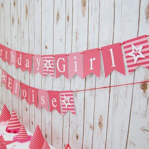 Birthday Girl Personalized Banner: Pink and Red Girl Party Items ...