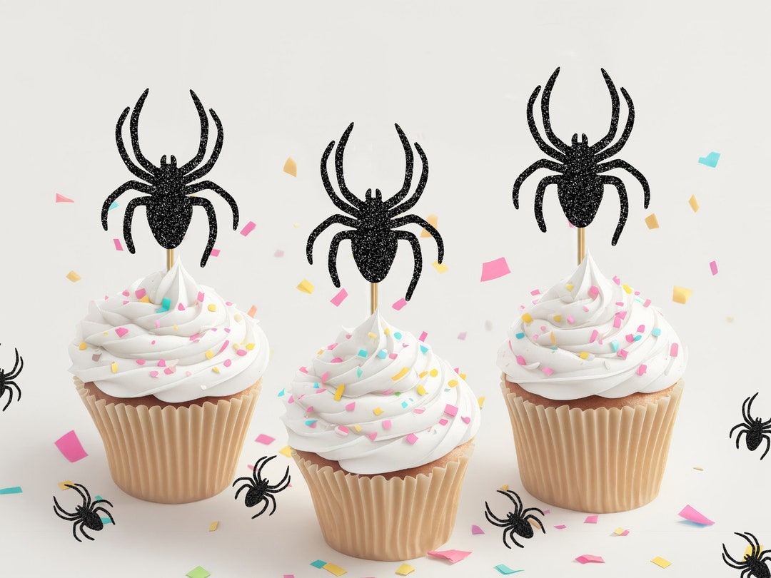 6 (3”) Spider Cupcake Toppers, Halloween Cake or Cupcake, Food Picks ...