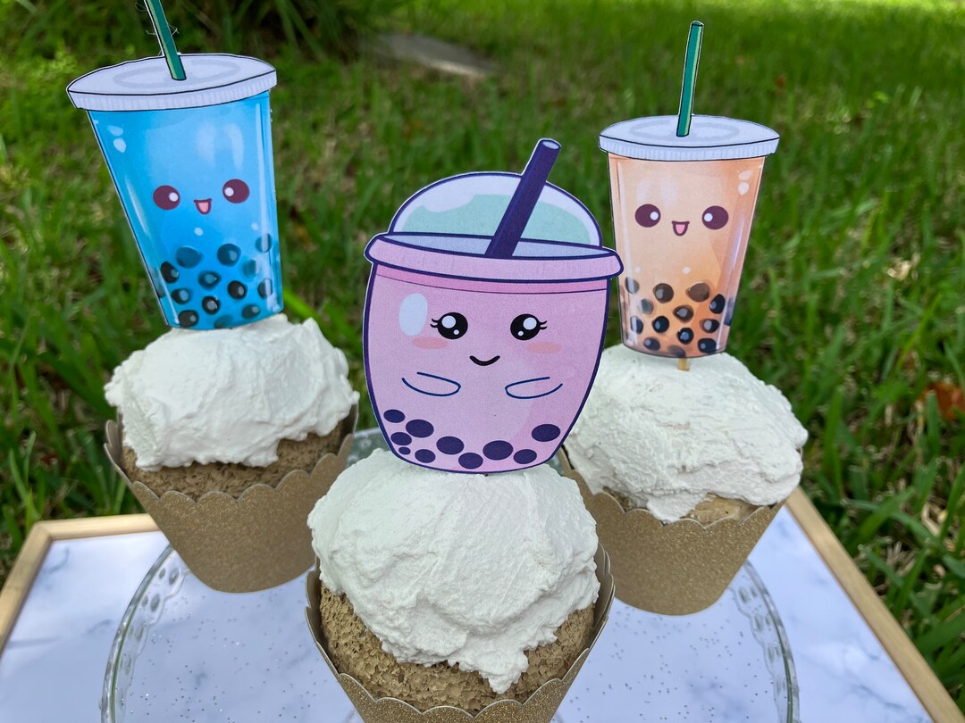 Boba Tea Cupcake Toppers, Kawaii Boba Tea, Tween Parties, Boba Par-tea ...