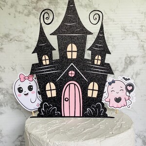 Cute Haunted House Cake Topper: With Girl Ghost, Pink Halloween, Spooky ...