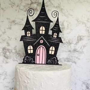 Cute Haunted House Cake Topper: With Girl Ghost, Pink Halloween, Spooky ...