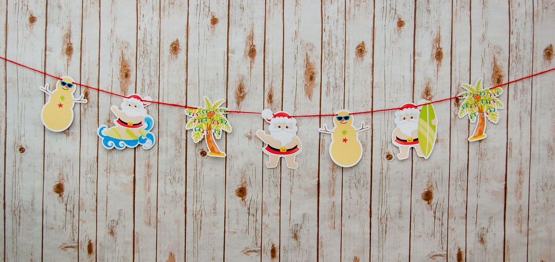 Surfing Santa Decorative Banner: Holiday at the Beach Banner, Santa ...