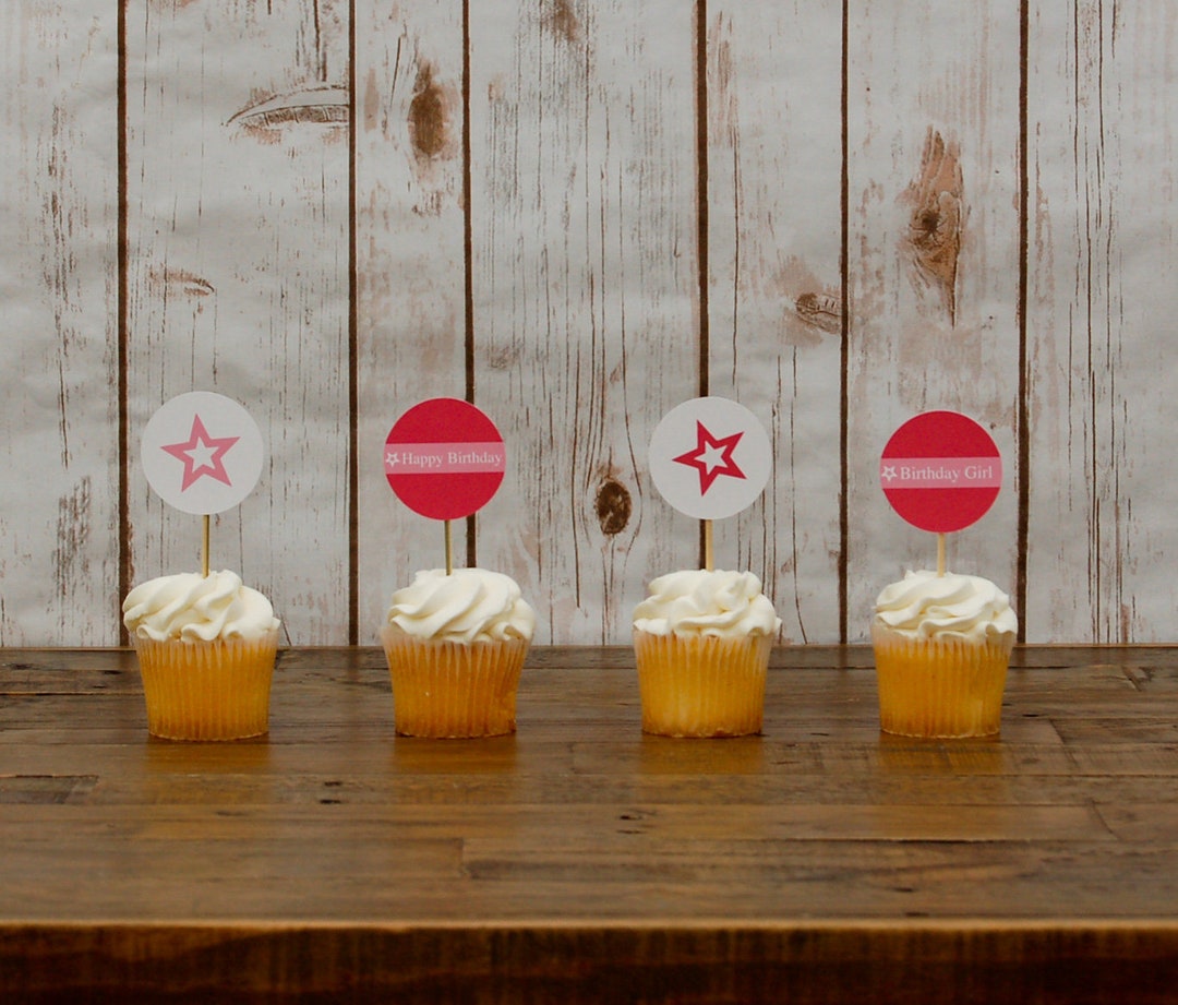 Birthday Girl Cupcake Toppers: American Birthday Food Sticks, Pink and ...