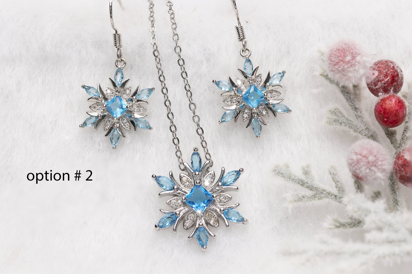 Sparkling Silver and Blue Crystal Snowflake Necklace, Dainty Snowflake ...