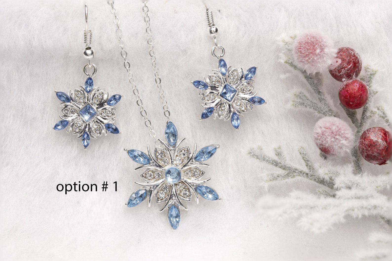 Sparkling Silver and Blue Crystal Snowflake Necklace, Dainty Snowflake ...