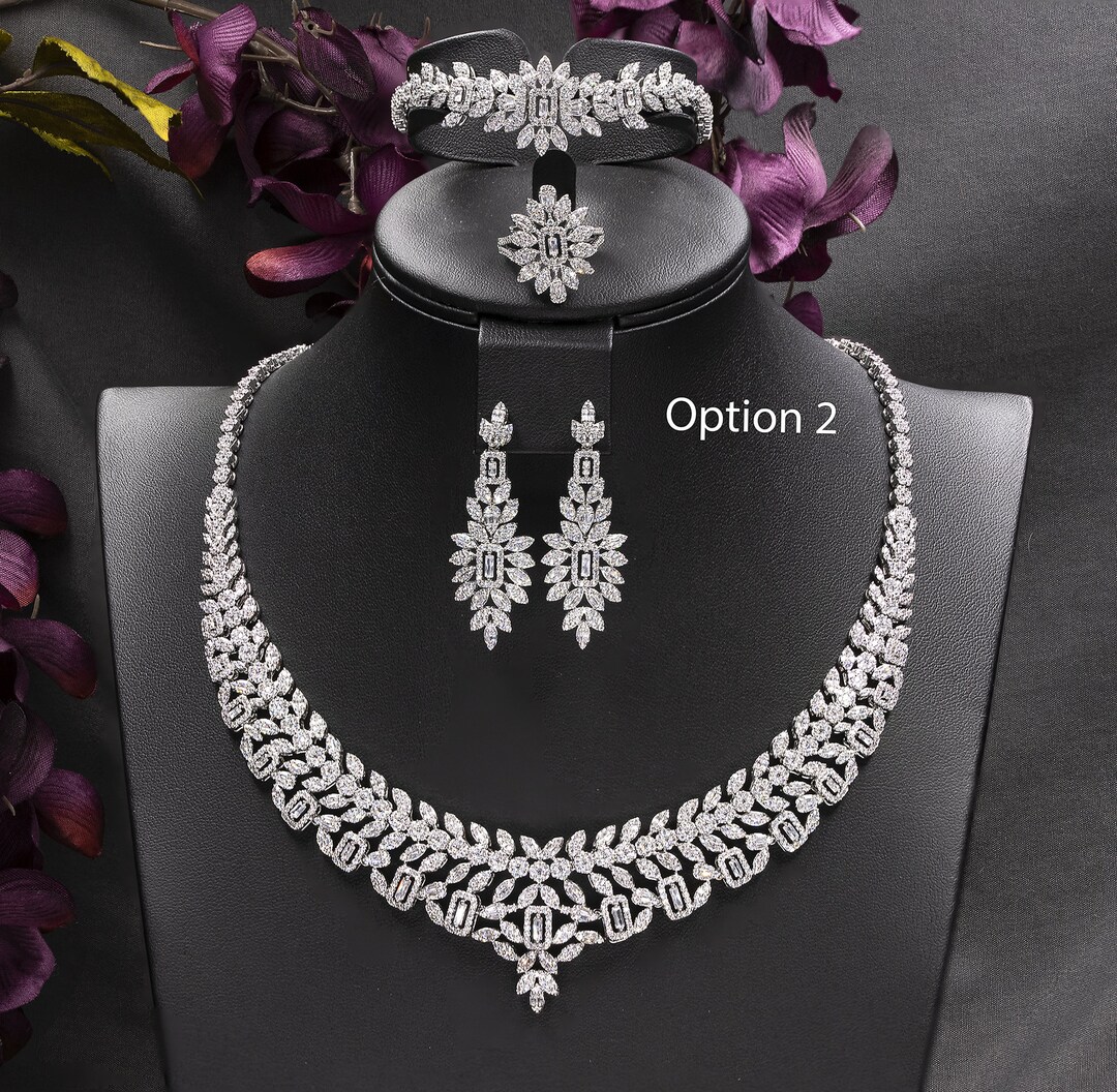 Bridal Jewelry Set, Silver Wedding Jewelry, Bridal Necklace, Crystal ...