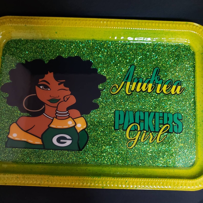 Green Bay Packers Custom Rolling Tray Set With Grinder. - Etsy