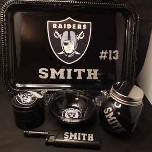 Raiders Custom Rolling Tray Set With Grinder. - Etsy