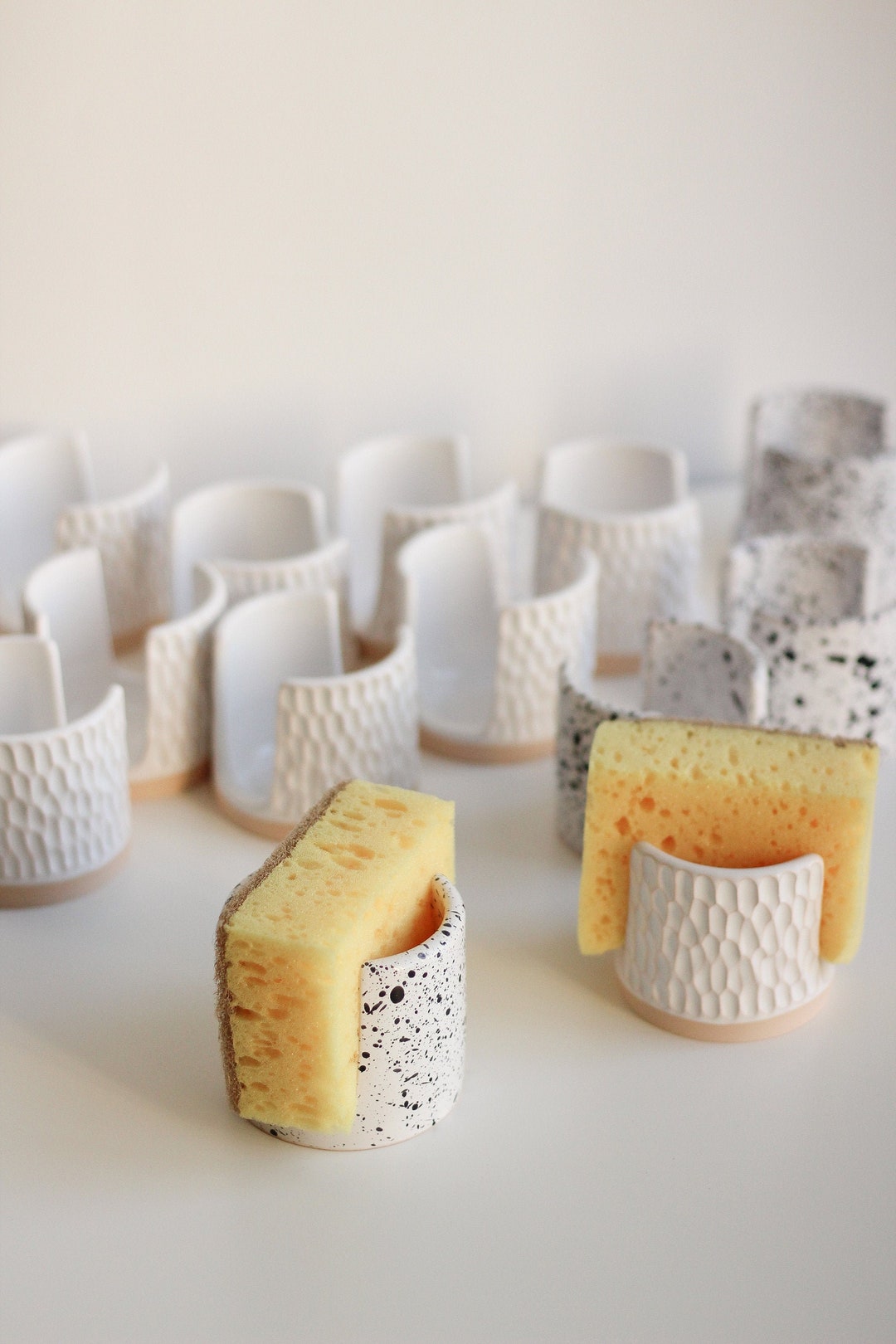 White Ceramic Sponge Holder for Kitchen Sink, Pottery Napkin Holder ...