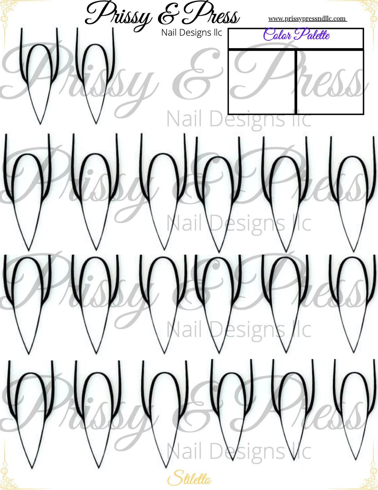 Printable Nail Design Template Stiletto Etsy