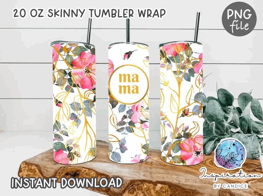 Mama Watercolor Flowers & Hummingbird With Gold Accents - 20oz Skinny ...