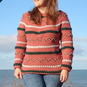 Top Down Crochet Sweater Pattern for Women, Textured Crochet Bobble ...