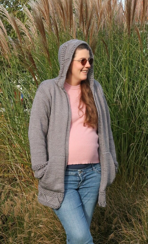 Hoodie Cardigan Knitting Pattern for Women With Sleeves or - Etsy