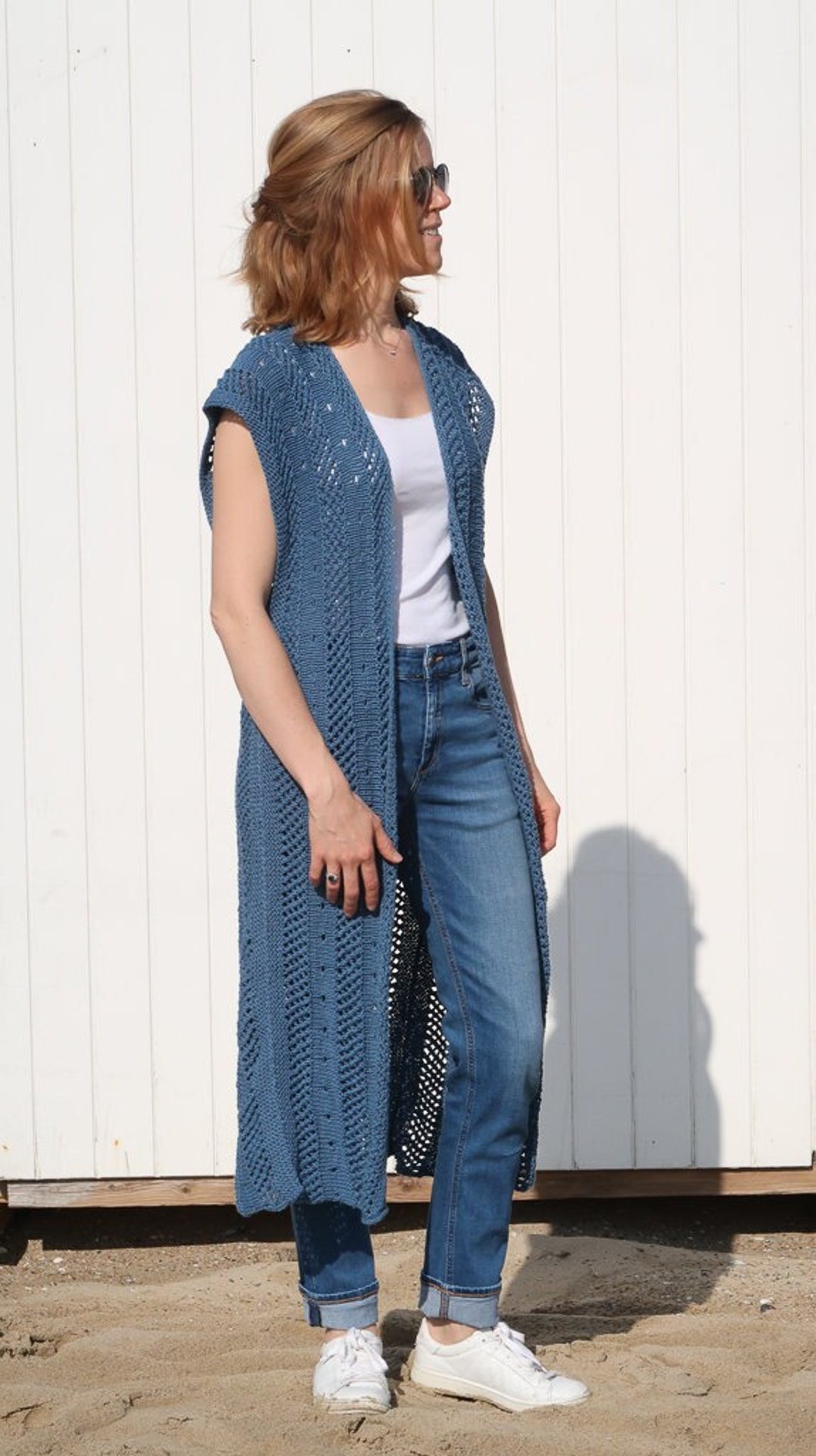 Seabreeze Cotton Yarn Beach Cover up Knitting Pattern - Long Knit ...