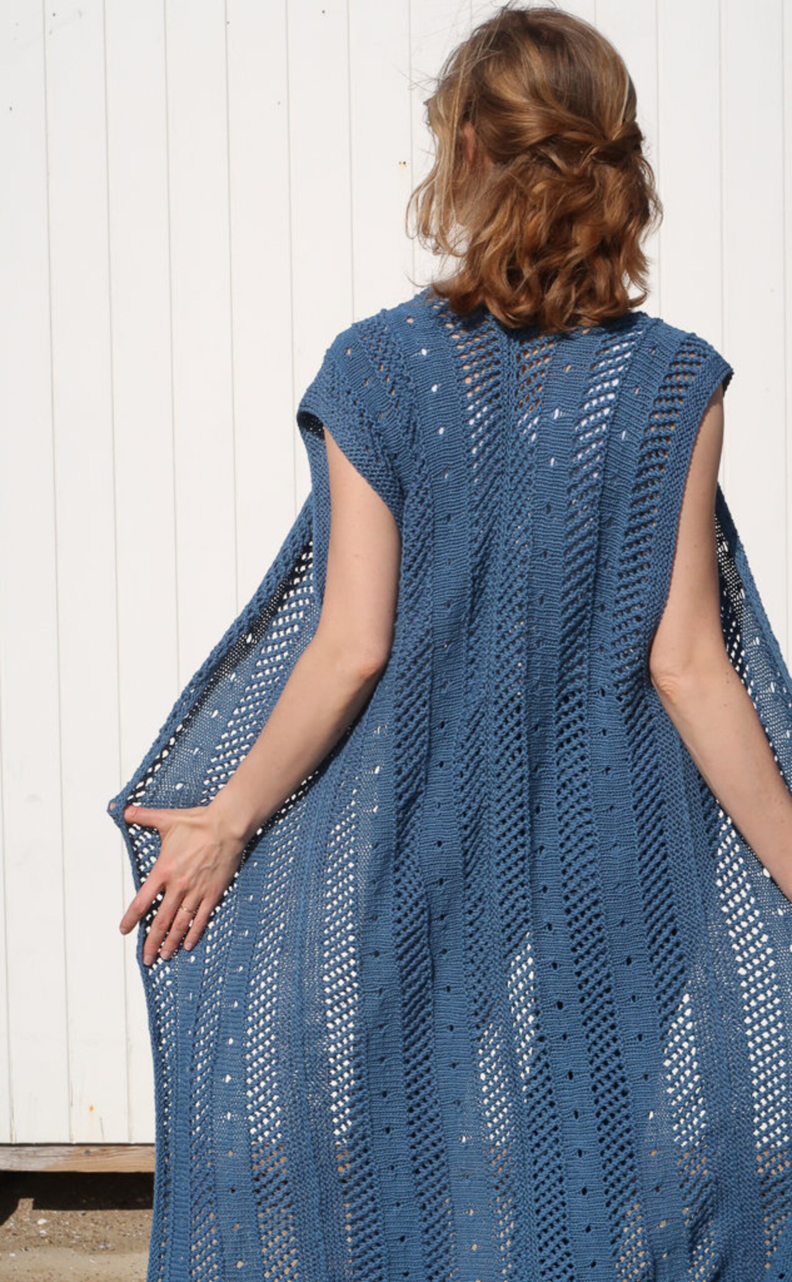 Seabreeze Cotton Yarn Beach Cover up Knitting Pattern - Long Knit ...