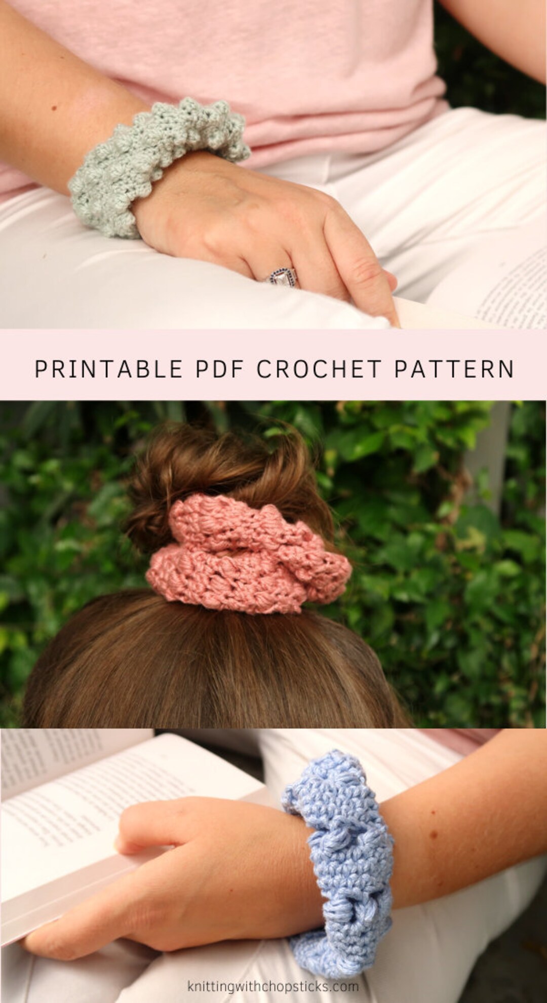 Crochet Scrunchie Pattern, Top Knot Holder Cotton Scrunchie Crochet ...