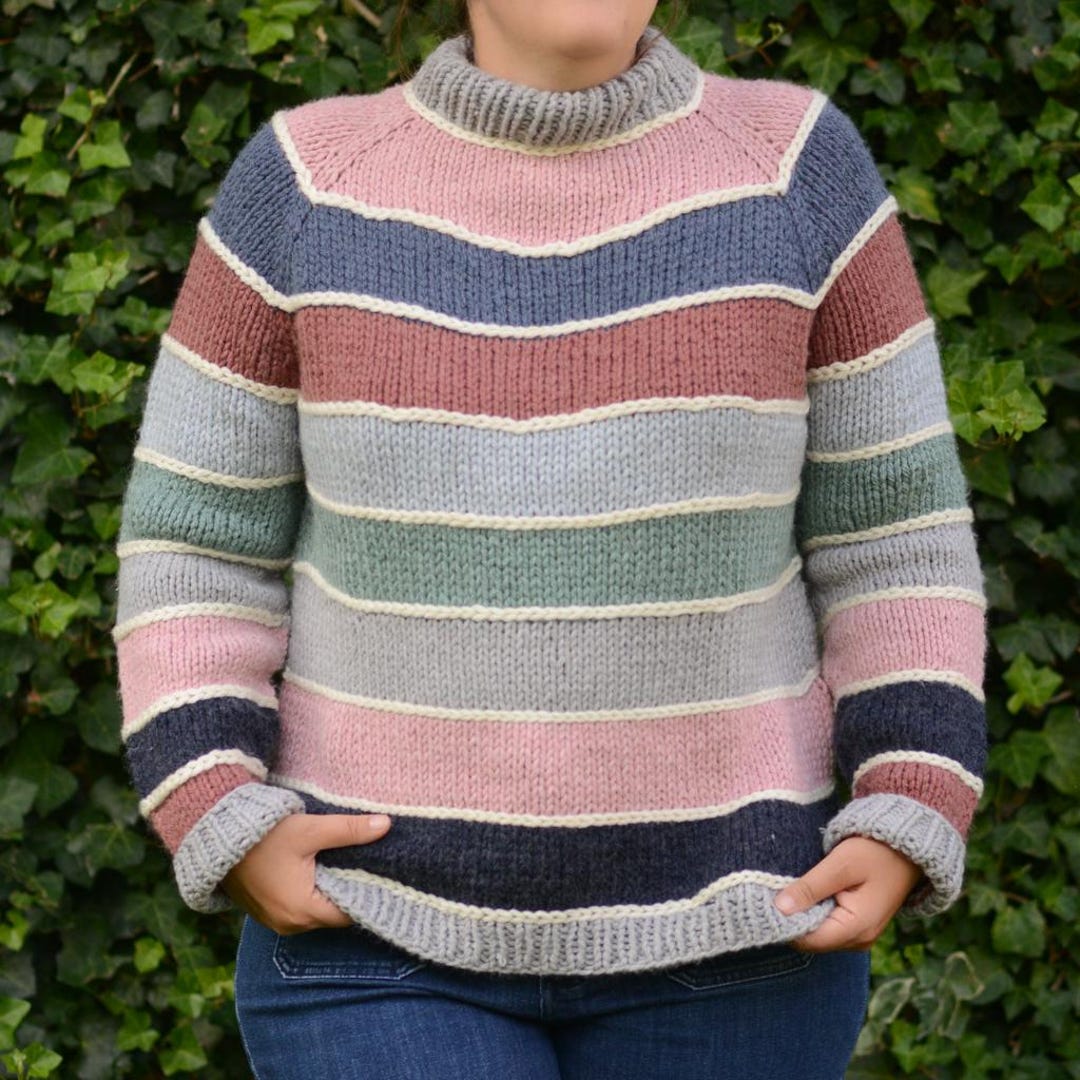 Chunky Sweater Pattern Knit, Color Block Sweater Knitting Pattern ...