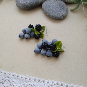 Earrings Black Blackberry Blueberry - Polymer Clay Berries - Birthday ...
