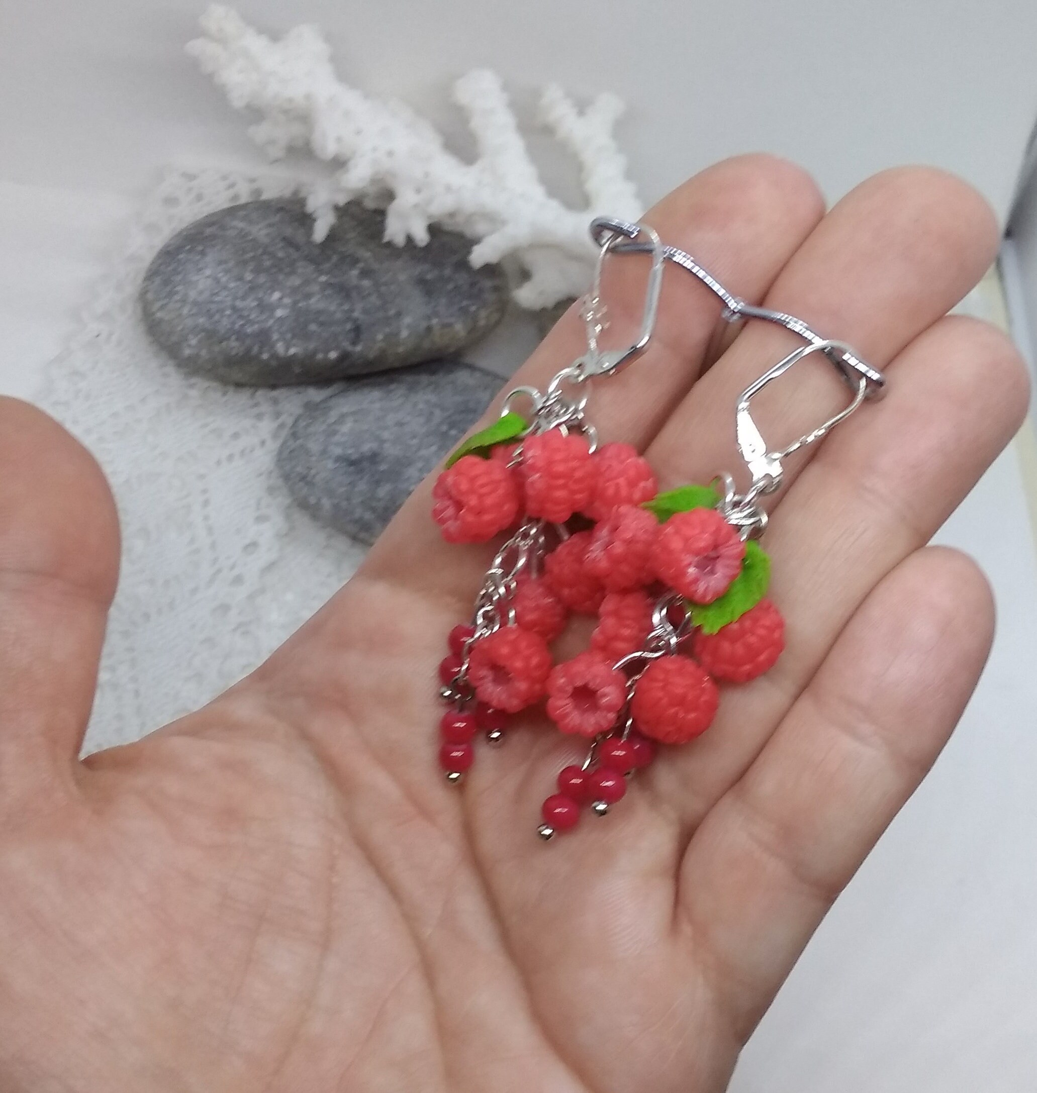 Earrings Sweet Raspberry Blackberry Polymer Clay Flowers | Etsy