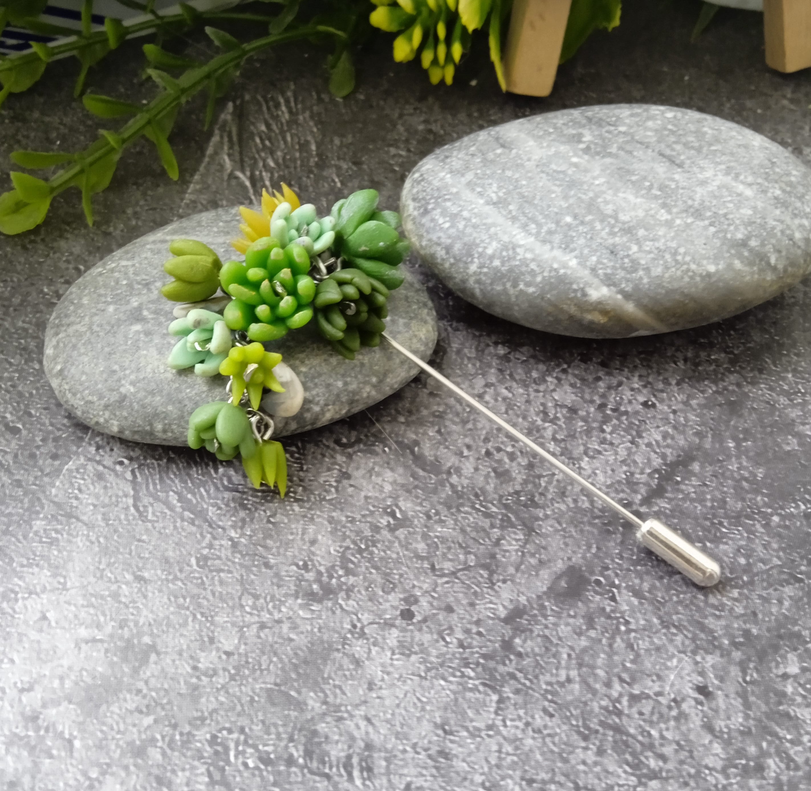 Brooch Needle Succulents Polymer Clay Flowers Birthday - Etsy