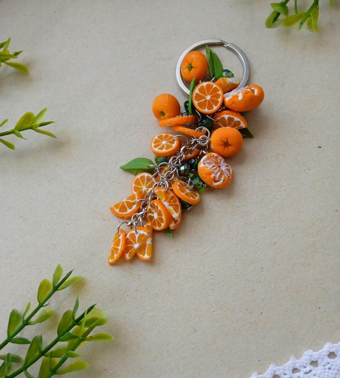 Keychain Orange Citrus Mandarin-polymer Clay Flowers-birthday - Etsy