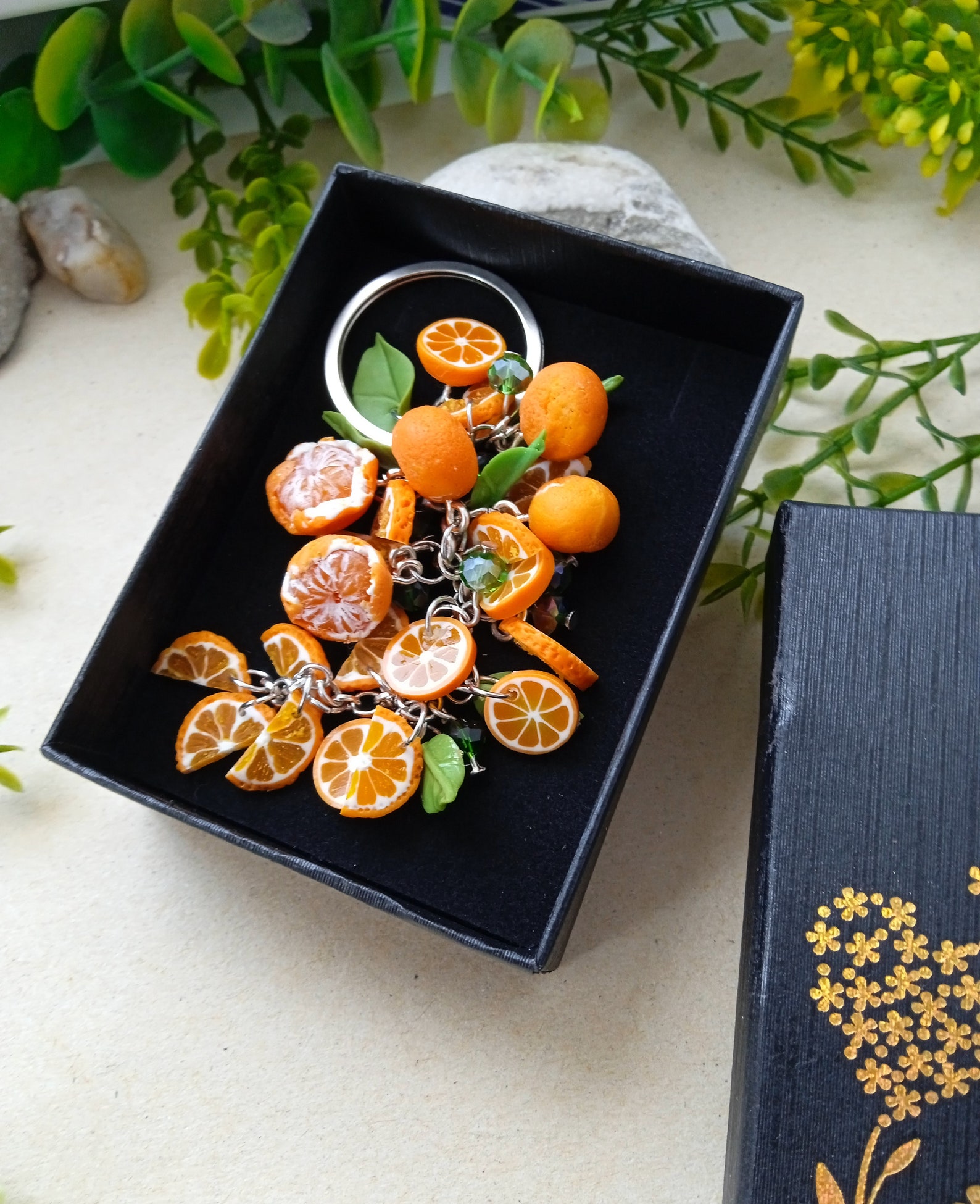 Keychain Orange Citrus Mandarin-polymer Clay Flowers-birthday - Etsy