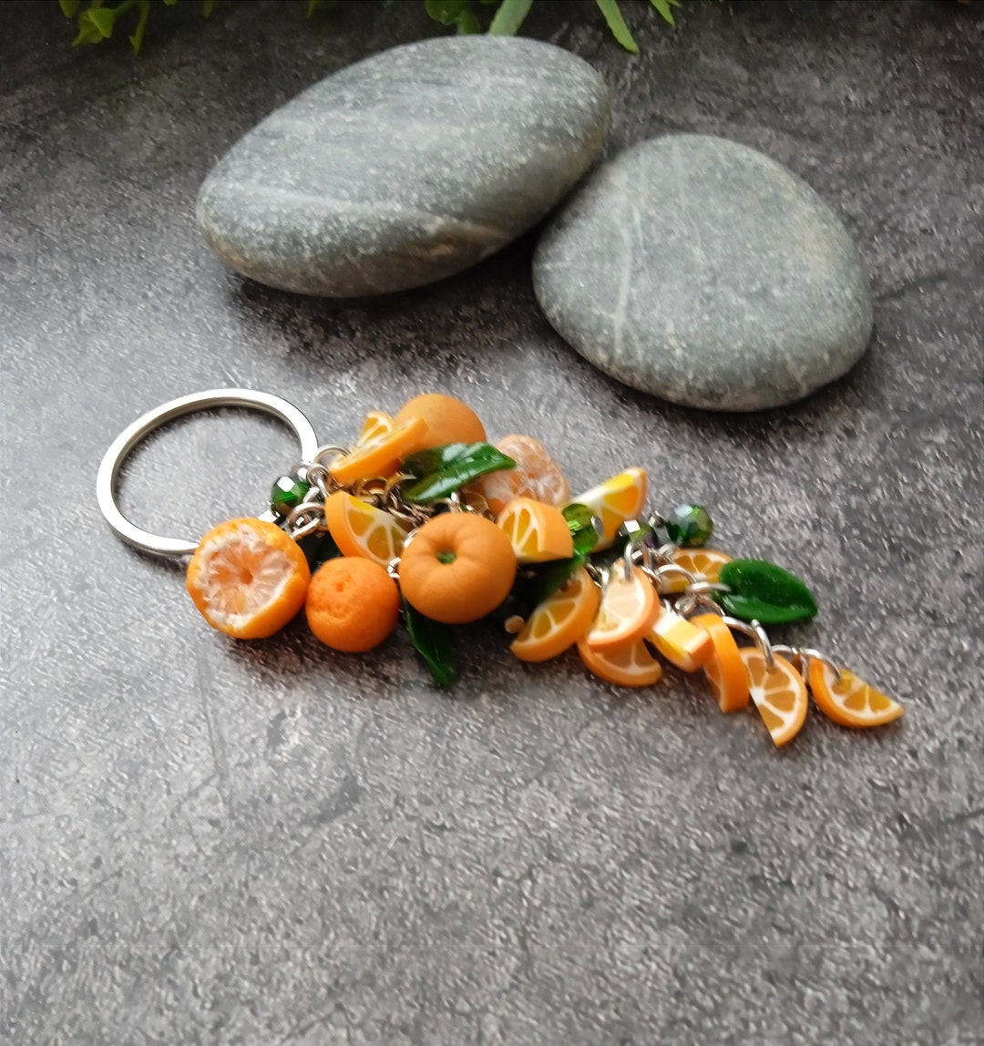 Keychain Orange Citrus Mandarin-polymer Clay Flowers-birthday ...