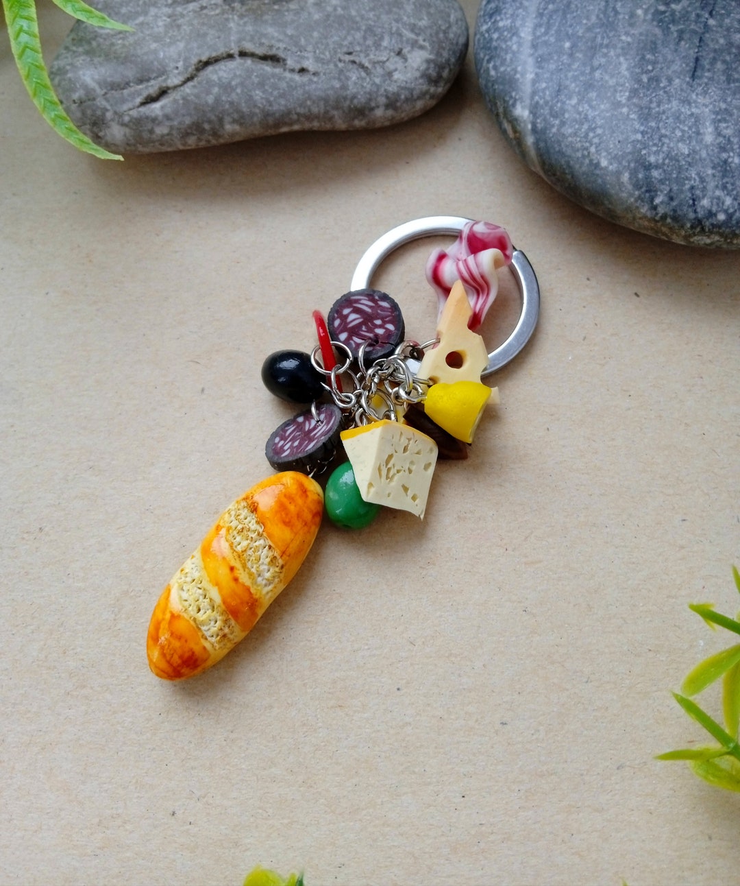 Keychain Cheddar Cheese Baton Olive-polymer Clay Food-birthday ...