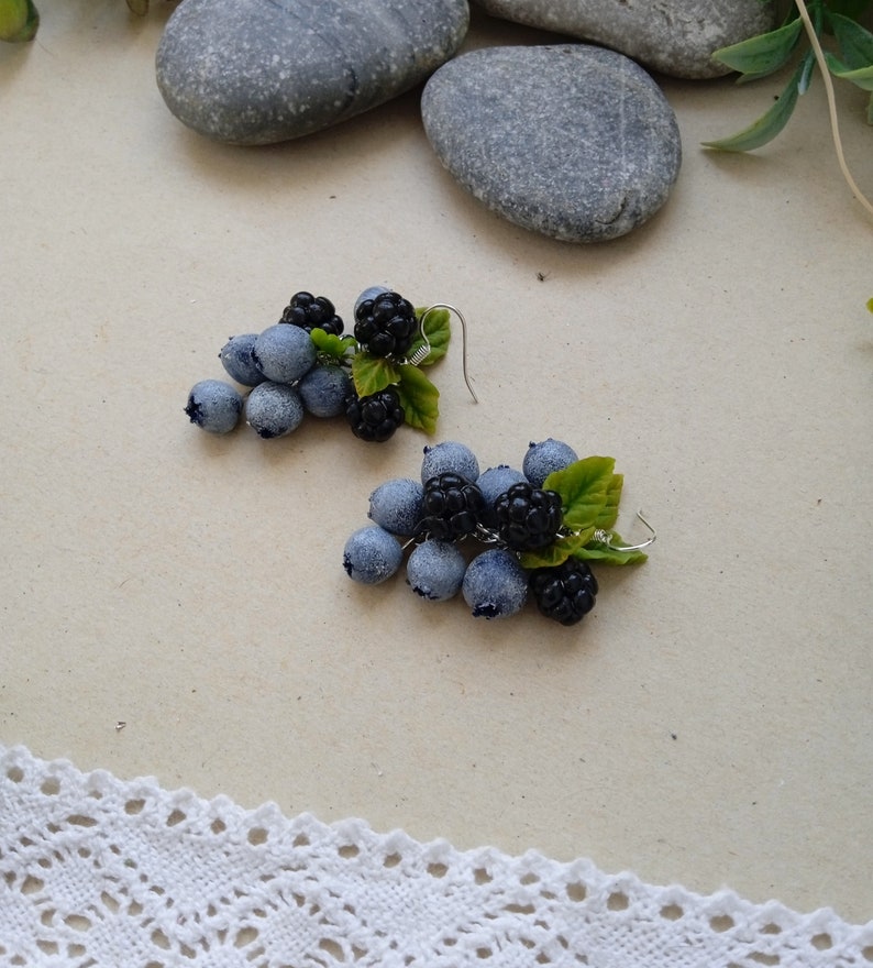 Earrings Black Blackberry Blueberry Polymer Clay Berries - Etsy