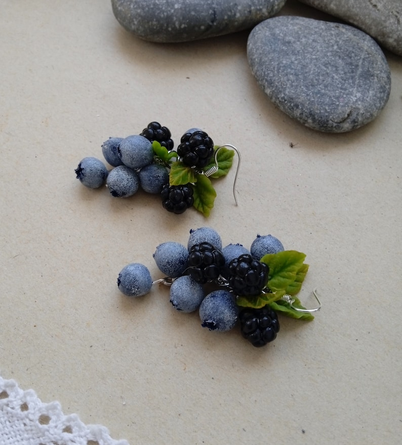 Earrings Black Blackberry Blueberry Polymer Clay Berries - Etsy
