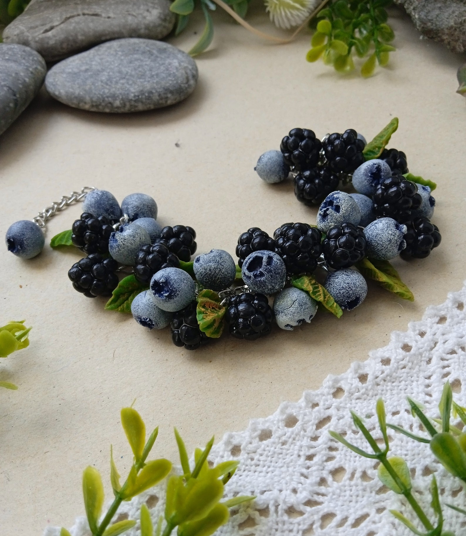 Women's Berry Bracelet Blueberry Blackberry Blueberry Polymer Clay ...