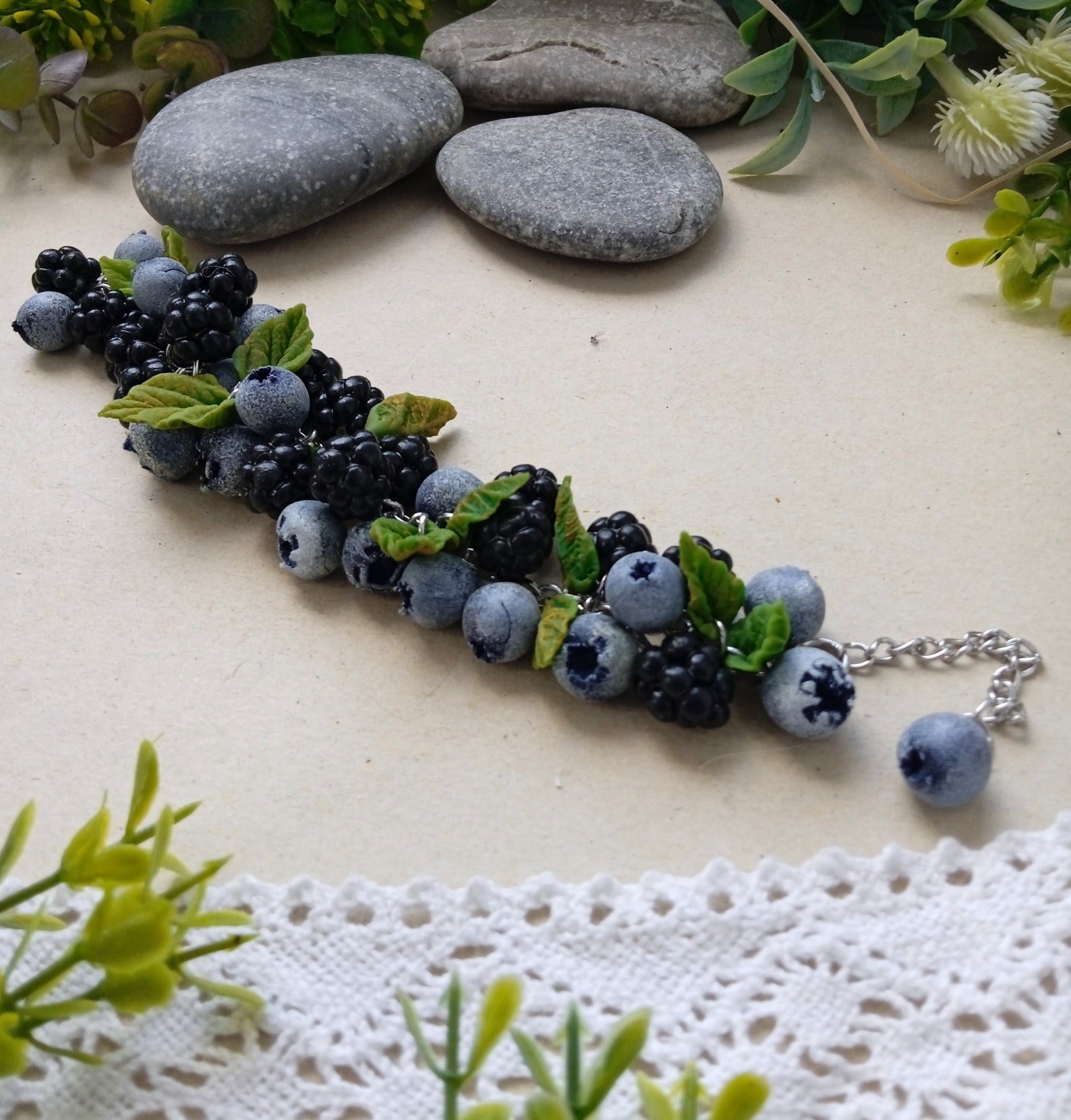 Women's Berry Bracelet Blueberry Blackberry Blueberry Polymer Clay ...