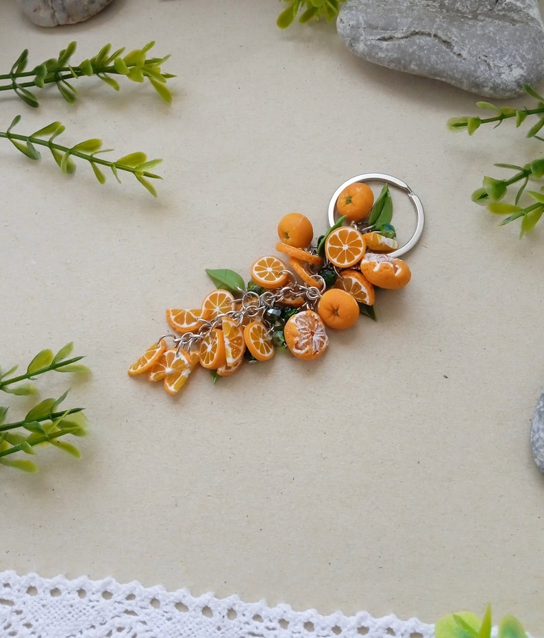Keychain Orange Citrus Mandarin-polymer Clay Flowers-birthday - Etsy