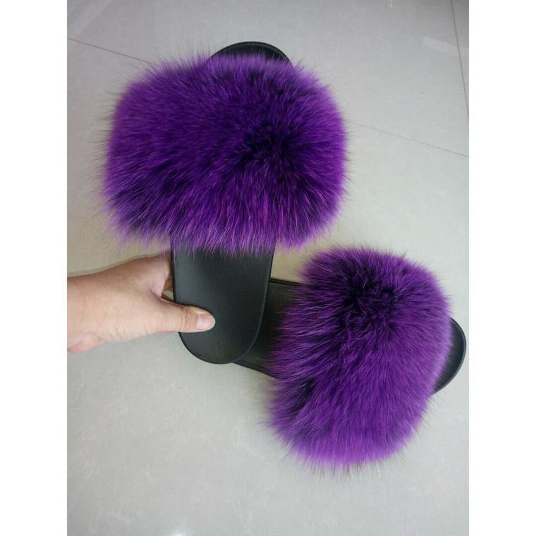 Grape Faux Fur Slippers - Etsy