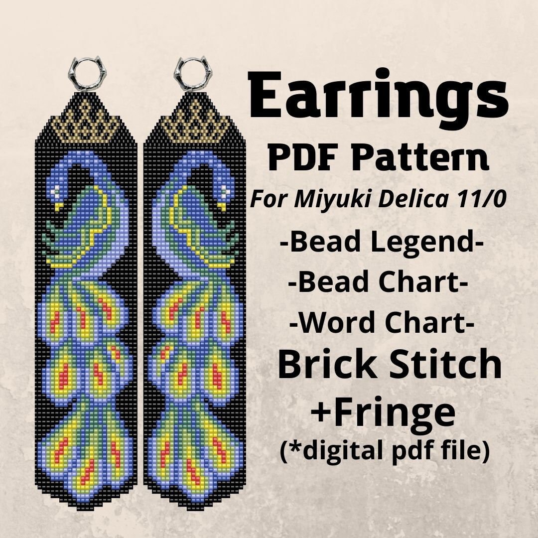 Peacock Bead Earring PDF Pattern,blue Bird Seed Bead Earring Pattern ...
